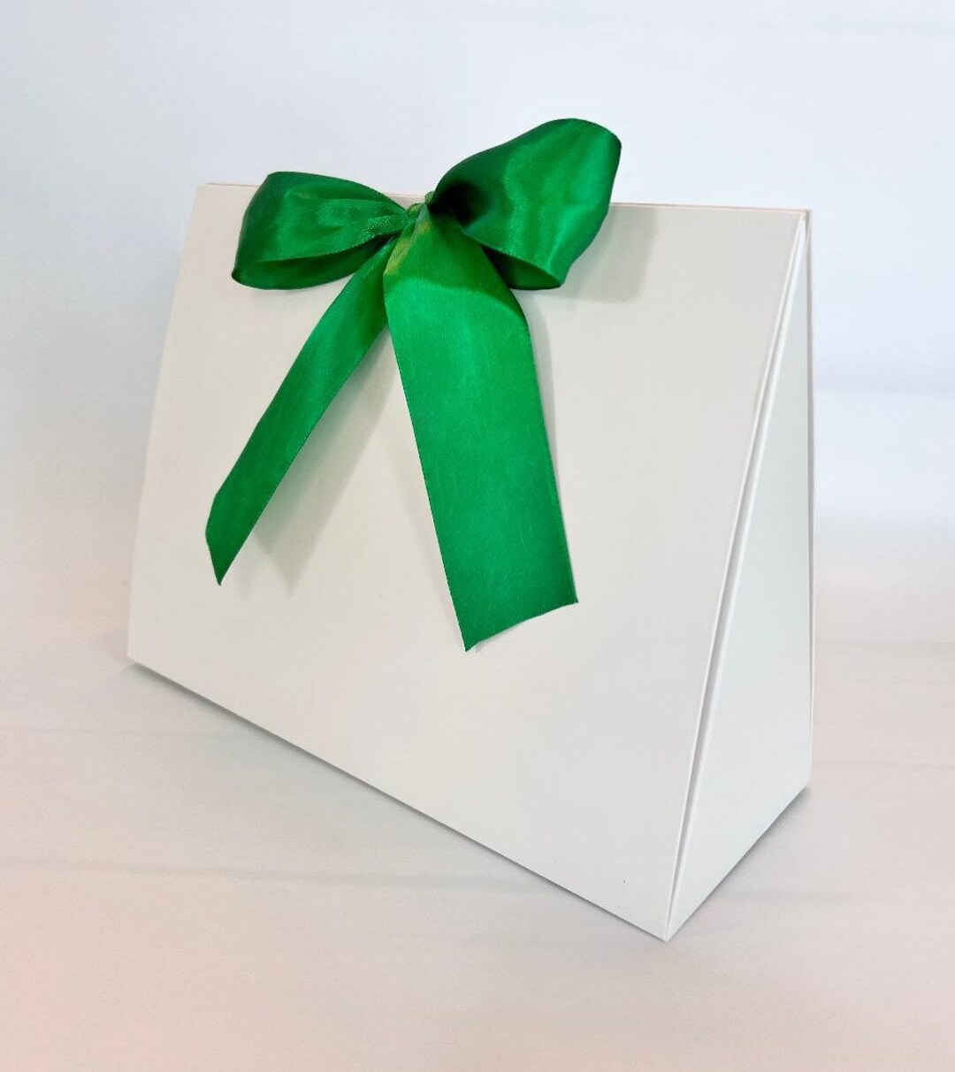 2 Boxes Elegant White Gift Box 9x7x3.5 With Wide 1.5 Satin Emerald ...
