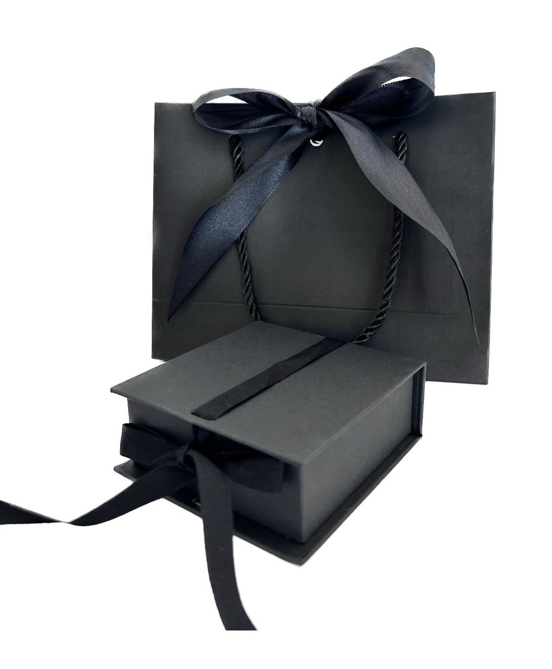 Elegant Black Jewelry Hard Gift Box With Wide Satin Black Ribbon Gift ...