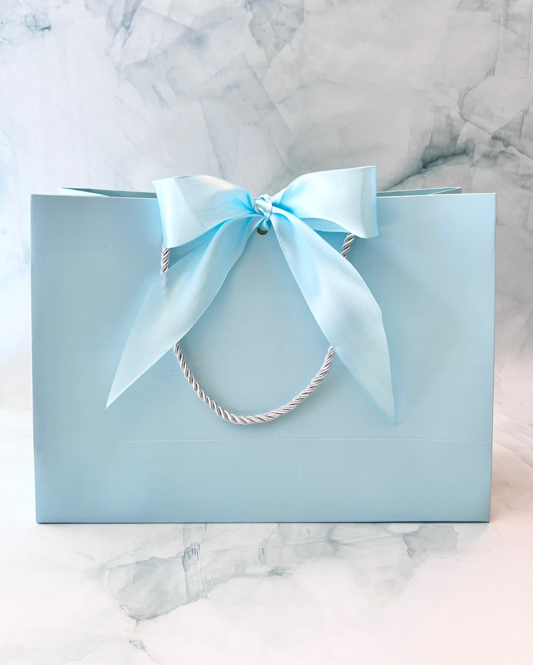 Light Blue Gift Bag: Wide Satin Ribbon, 11x7.75x4 Inch - Etsy