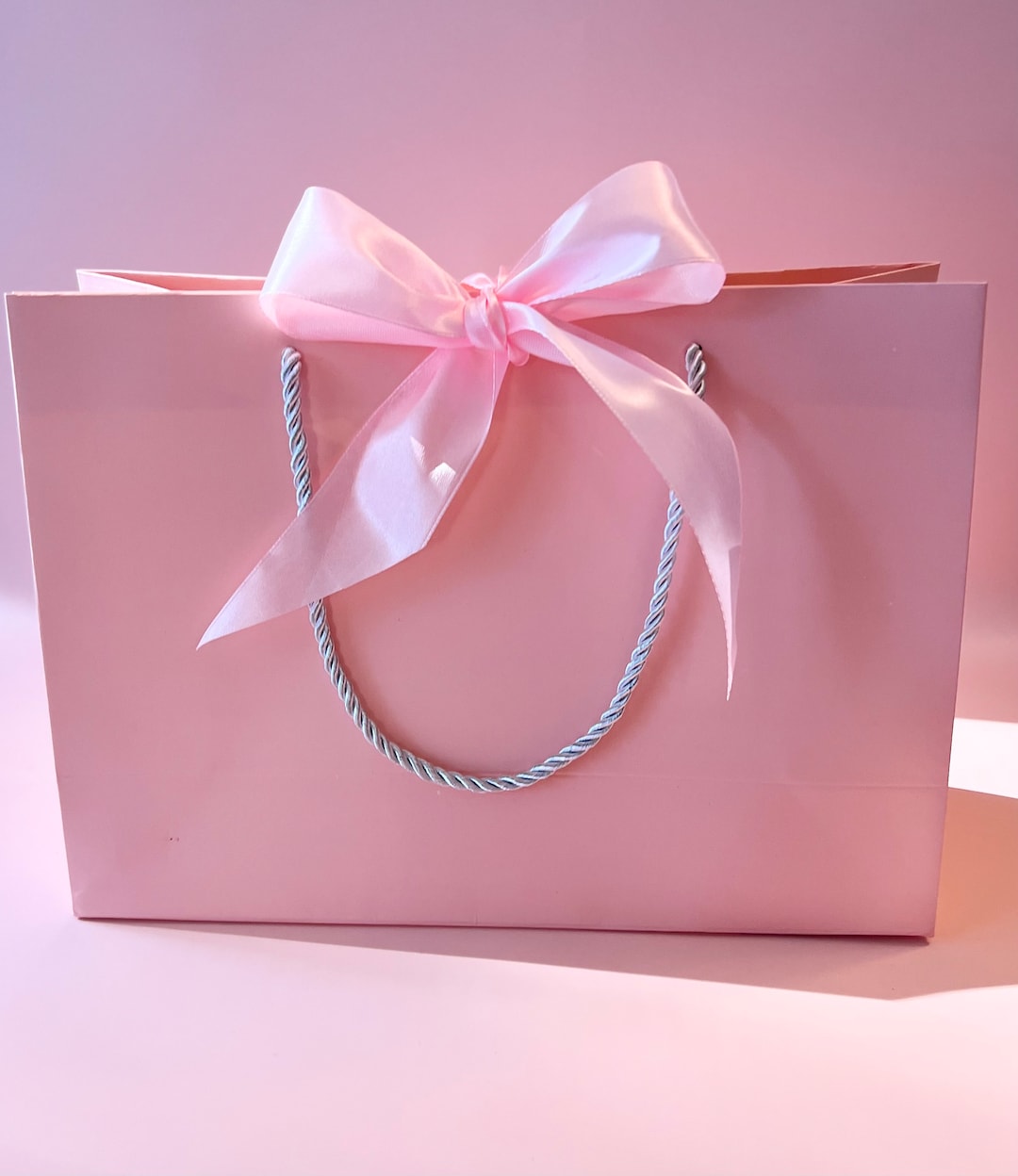 Elegant Pink Gift Bag With Wide Pink or White Satin Ribbon 13-3/4 X 11 ...