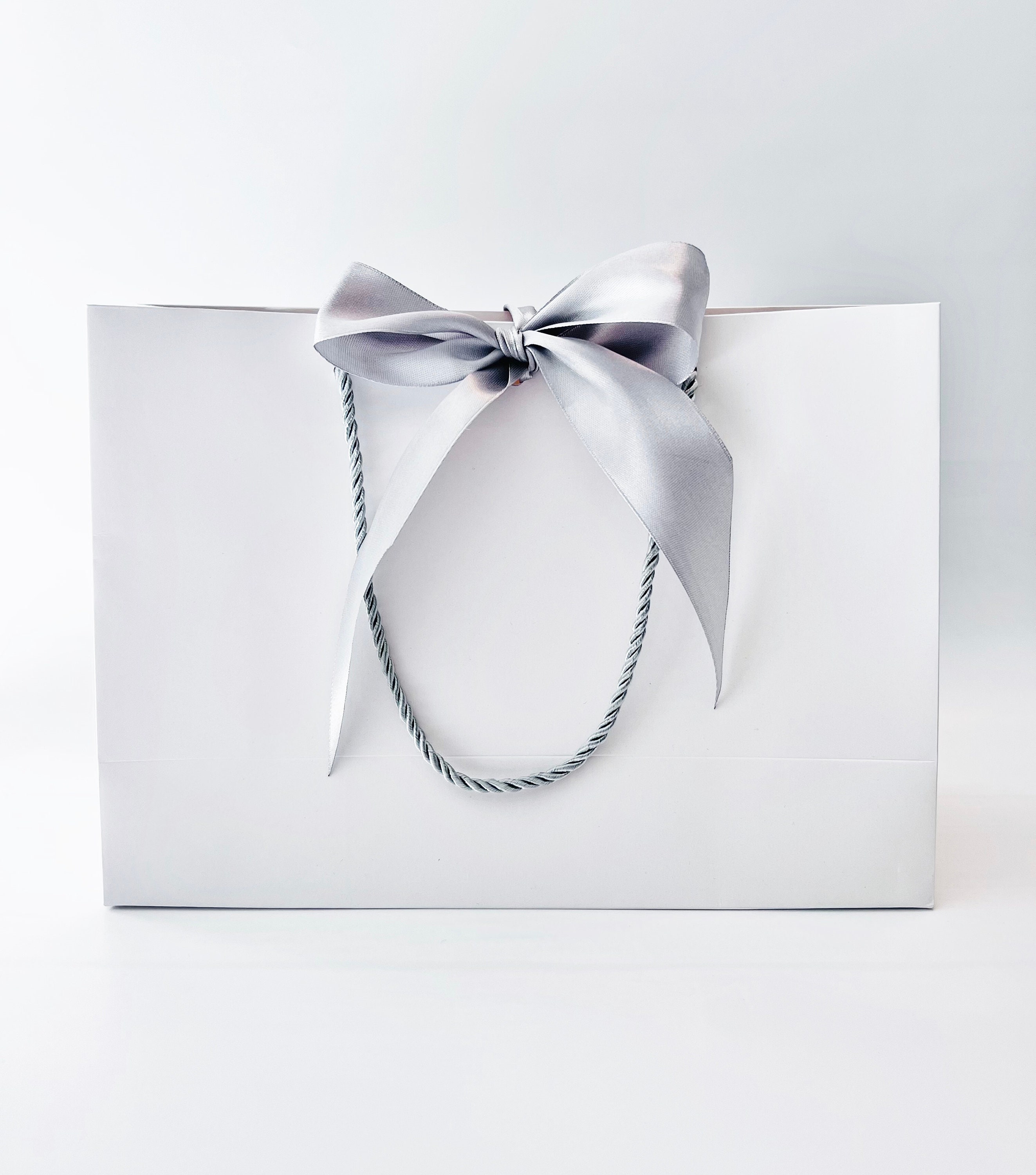Elegant White Large Gift Bag 17 X 12 1 2 X 5 1 2 Inch Silver Satin Ribbon Silver Cords for Gift Gifting Birthdays Wedding Etsy