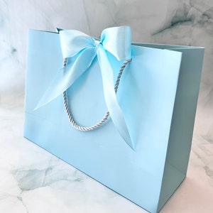 Light Blue Gift Bag: Wide Satin Ribbon, 11x7.75x4 Inch - Etsy