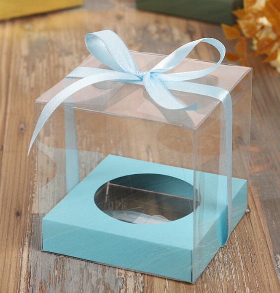 12 Boxes Light Blue Clear Cupcake Gift Box Includes Cupcake Insert and ...
