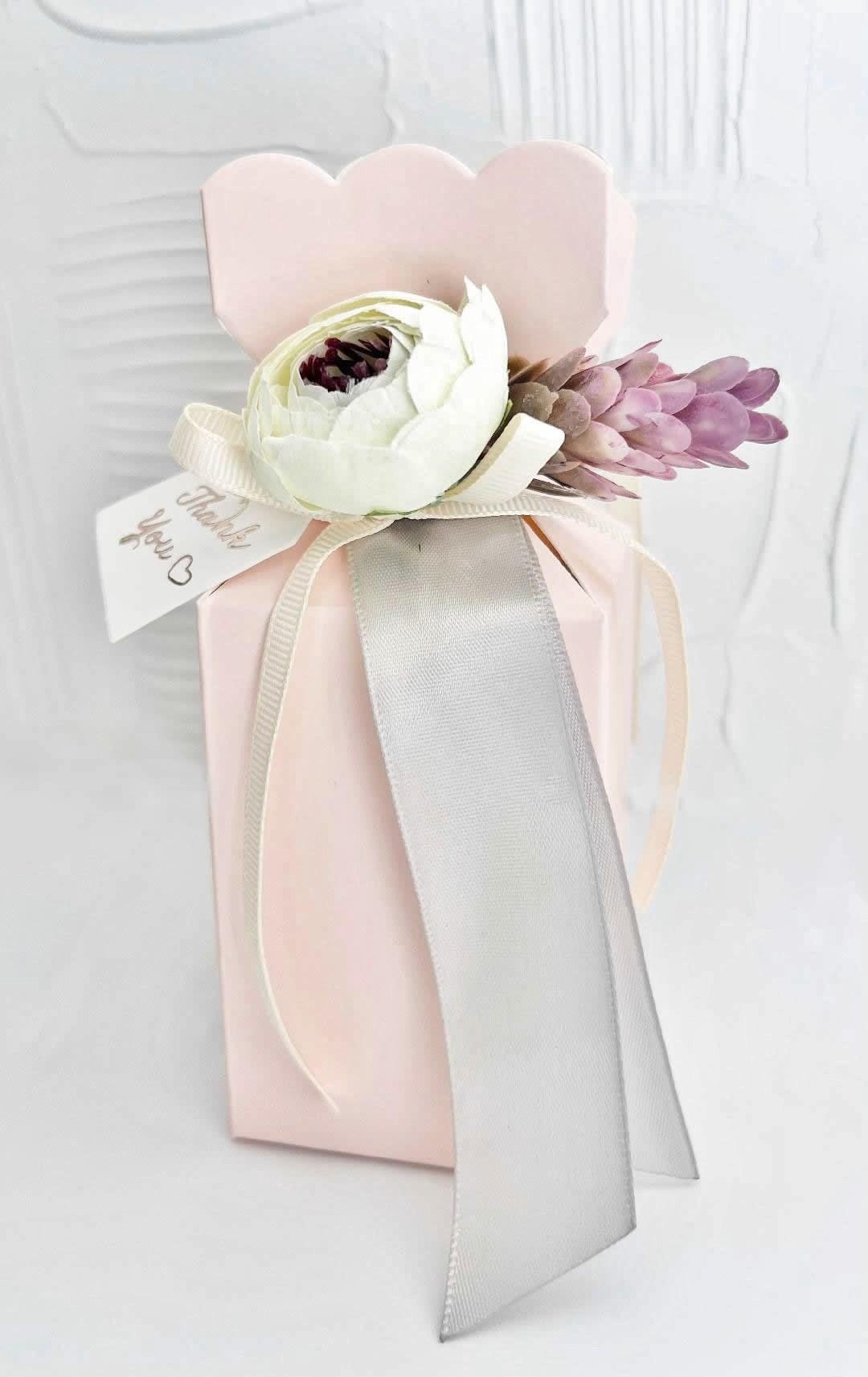 10 Boxes - Light Pink Candy Box With White & Purple Flower Ribbon With ...