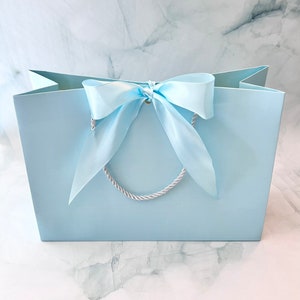 Elegant Light Blue Gift Bag With Wide Satin Ribbon, 13.75x11.75x4.125 ...
