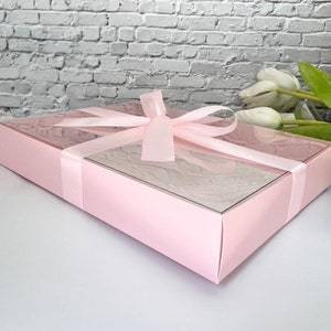 2 Boxes Elegant Wide Pink Gift Box 16x12x2.5 Inch Clear Tuck-in Top Lid ...