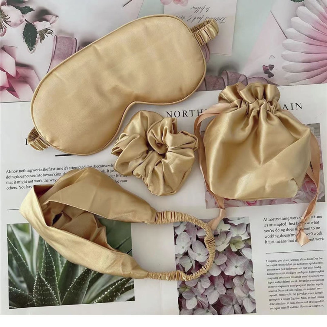 Sleep Eye Mask Gold Silk Satin in Clear Top Lid Box - 4pc Set - Etsy