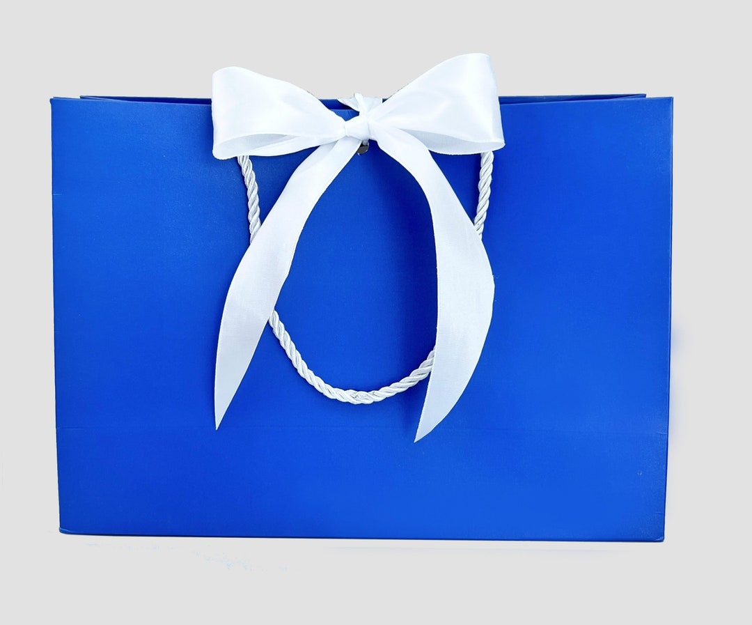 Elegant Royal Blue Gift Bag White Satin Ribbon 17 X 12-1/2 X 5-1/2 Inch ...