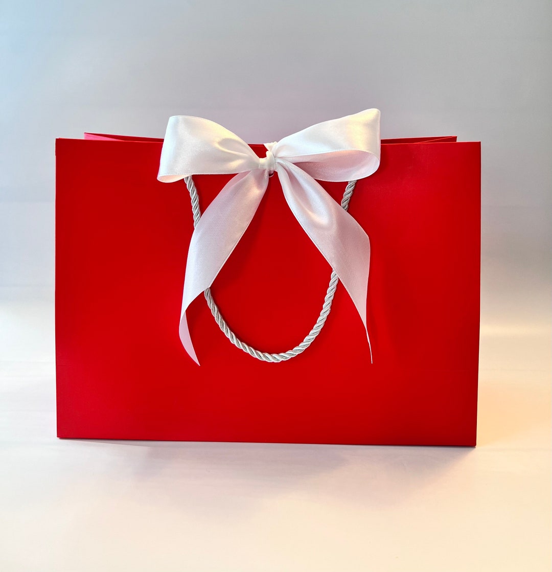 Elegant Red Large Gift Bag Wide Satin Ribbon 17” X 12-1/2” X 5-1/2 Inch ...