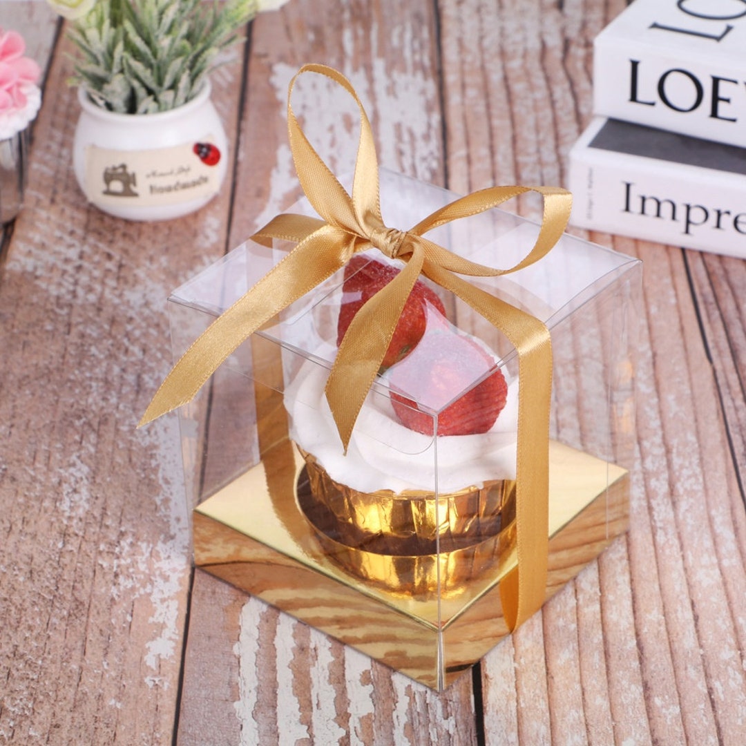 10 Metallic Gold Clear Cupcake Gift Boxes Includes Cupcake - Etsy