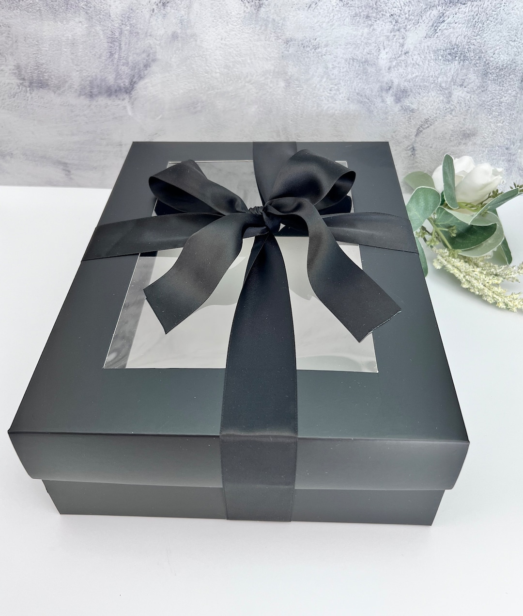 2 Boxes Elegant Black Gift Box With Clear Center Top Lid 12x9x3.75 Inch ...