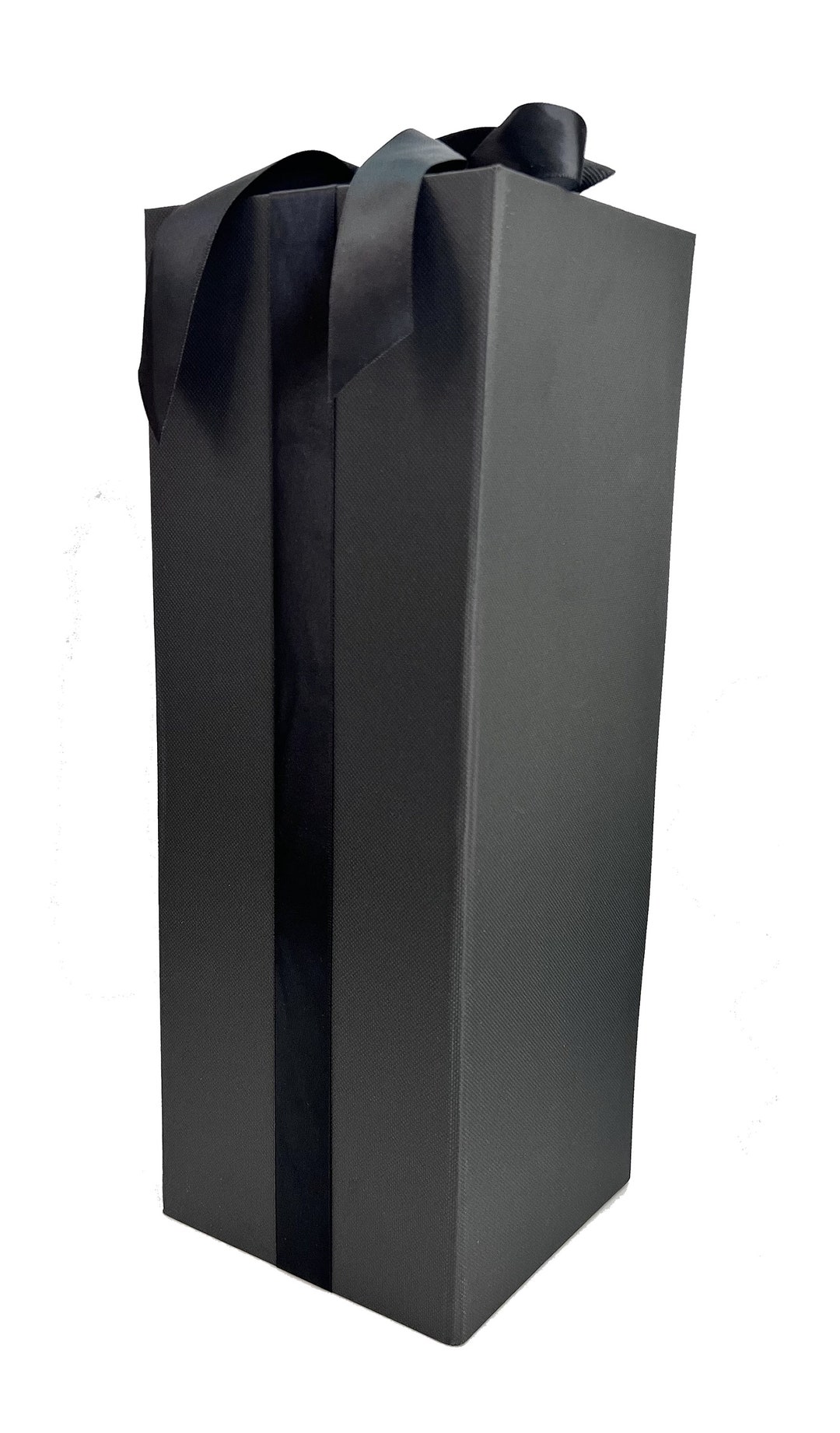 Fancy Black Wine Box, Handle & Ribbon, Collapsible Magnetic Closure ...