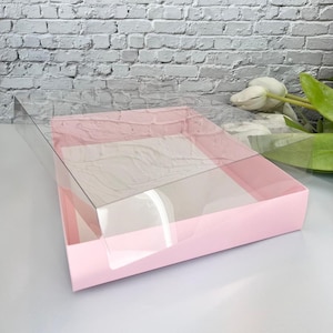 2 Boxes Elegant Wide Pink Gift Box 16x12x2.5 Inch Clear Tuck-in Top Lid ...