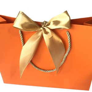 Orange Gift Bag 11" X 7-3/4" X 4" Inch Gold Cord Rope Handle and Wide ...