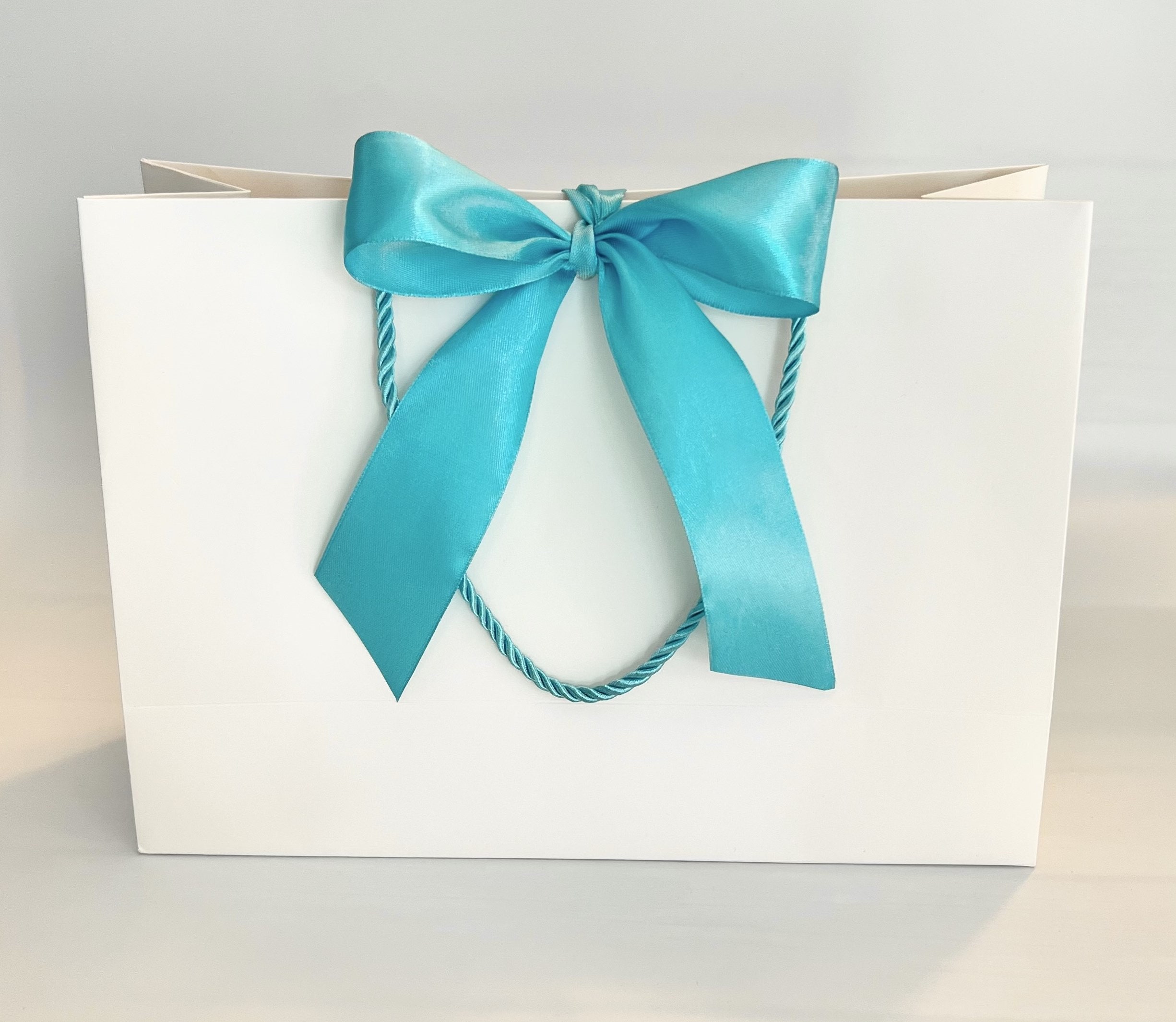 Elegant White Large Gift Bag 17 X 12 1 2 X 5 1 2 Inch Turquoise Blue Satin Ribbon Blue Cord Handles for Gift Gifting Birthday Etsy