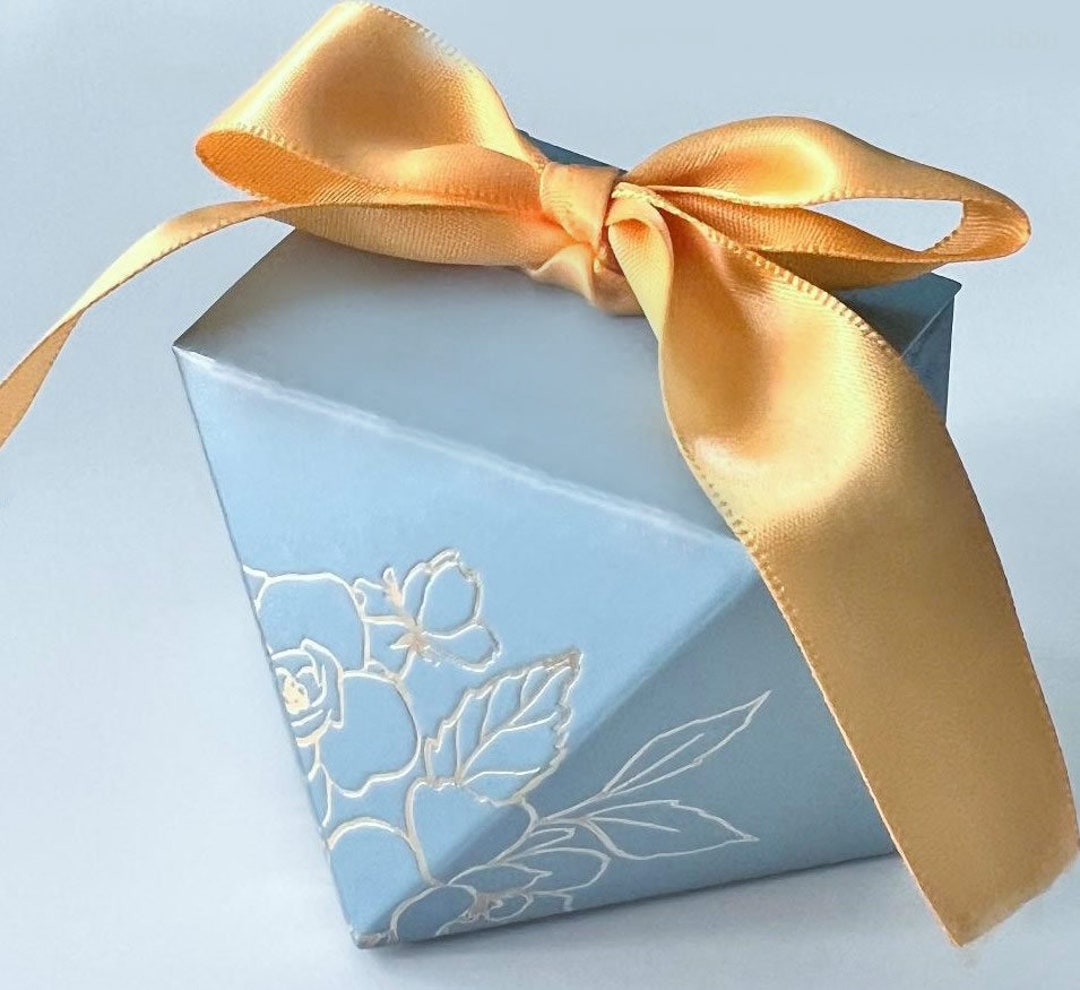 20 Boxes Blue Party Favor Candy Box With Gold Satin Ribbon 2.3 X 2h ...