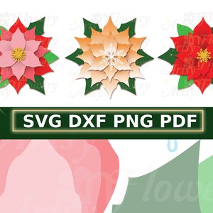 Large Christmas Poinsettia SVG Template Bundle - Paper Poinsettia ...