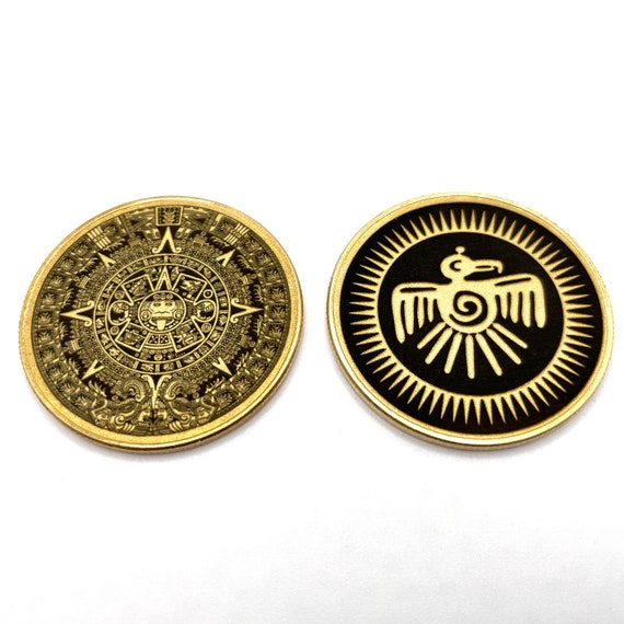 Mayan/aztec Themed Heads/tails Solid Brass Coin Laser - Etsy