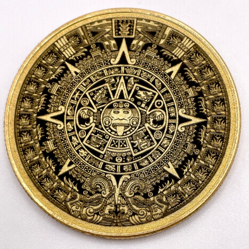 Mayan/aztec Themed Heads/tails Solid Brass Coin Laser Engraved Good ...