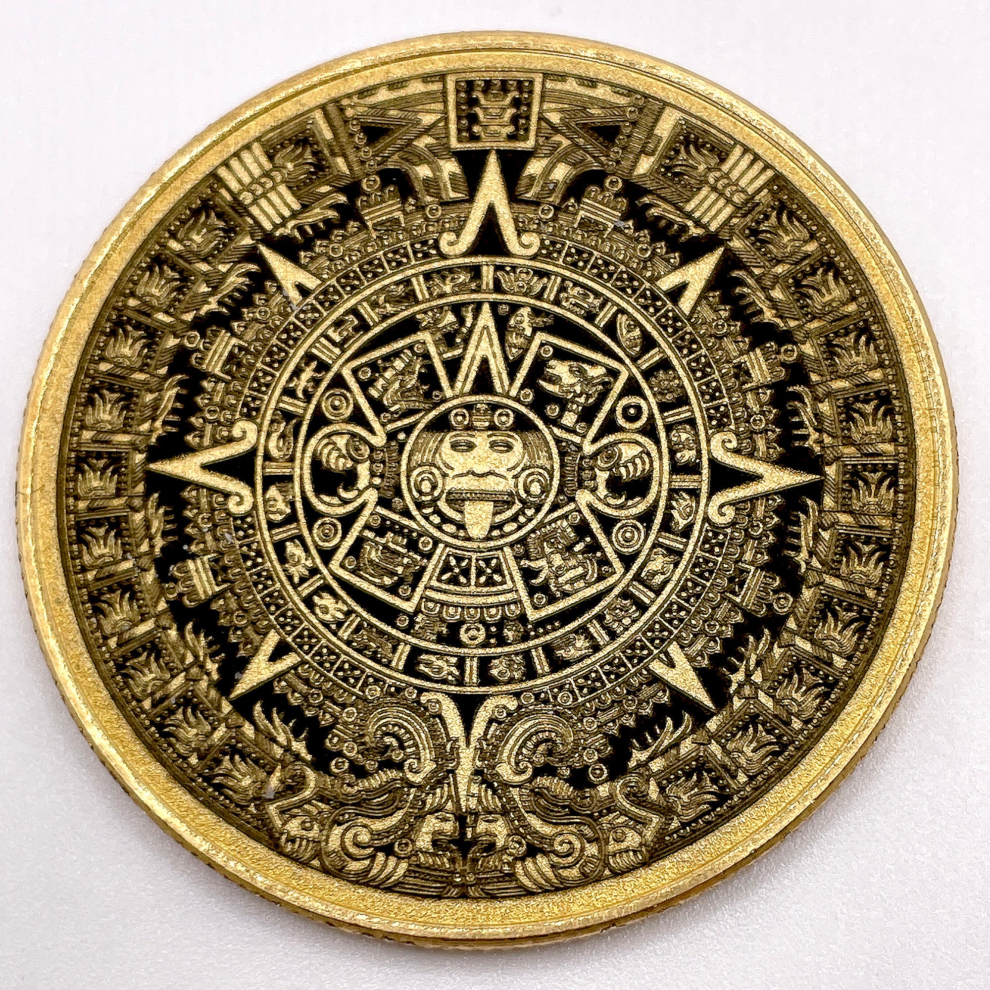 Mayan/aztec Themed Heads/tails Solid Brass Coin Laser Engraved Good ...