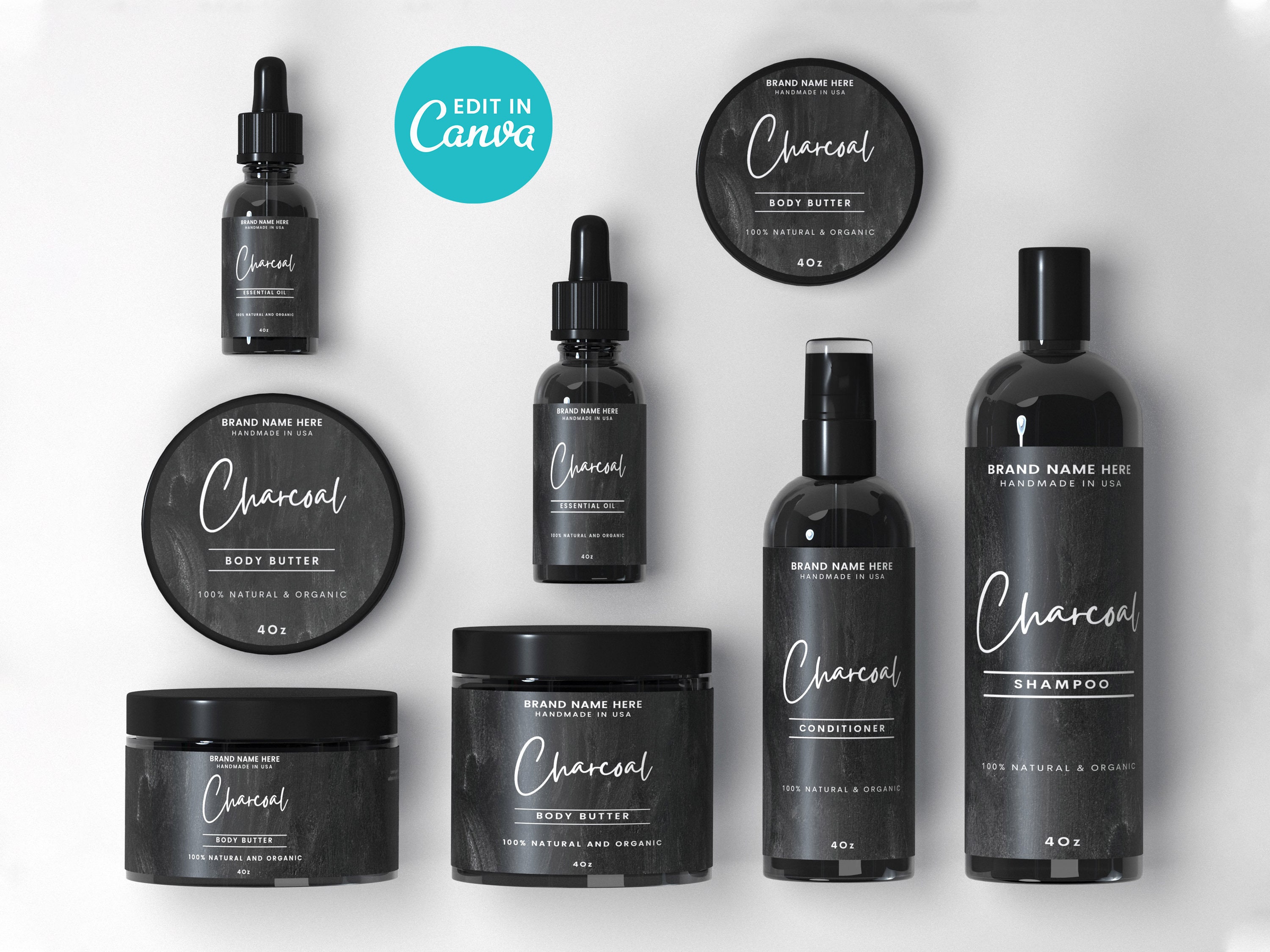 Charcoal Editable Skincare/cosmetic Label Collection Shampoo | Etsy
