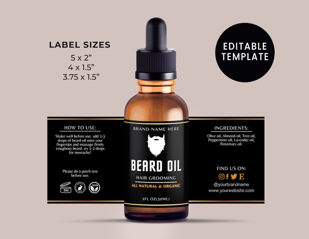 DIY Beard Oil Label Template, Men Care Label, Beard Oil Dropper Bottle ...