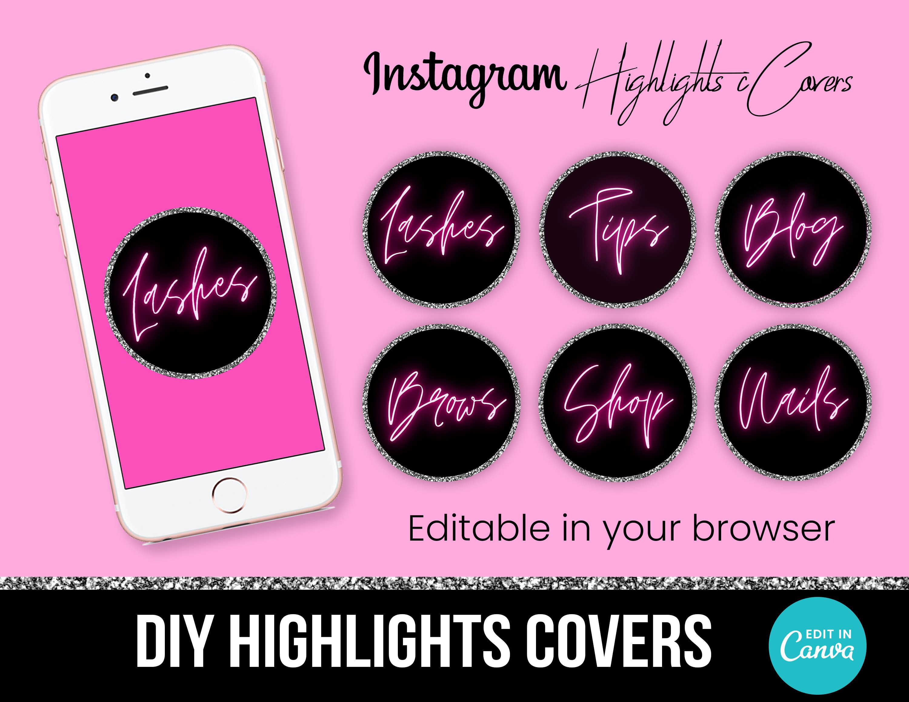 DIY Editable INSTAGRAM HIGHLIGHT Icons Template, Pink Instagram ...