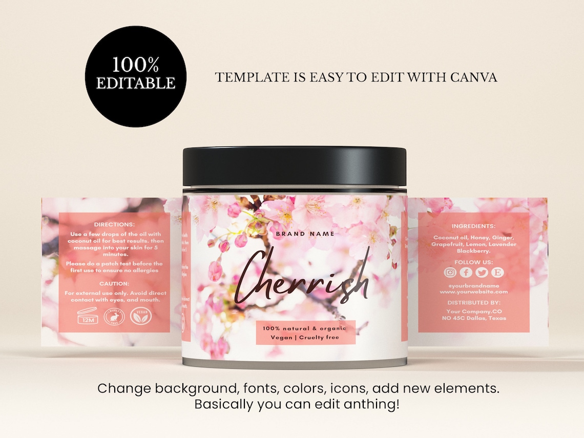 Printable Skin Care Product Label Template Personalisable - Etsy