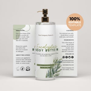 Printable Skin Care Product Label Template, Editable Body Butter Labels ...