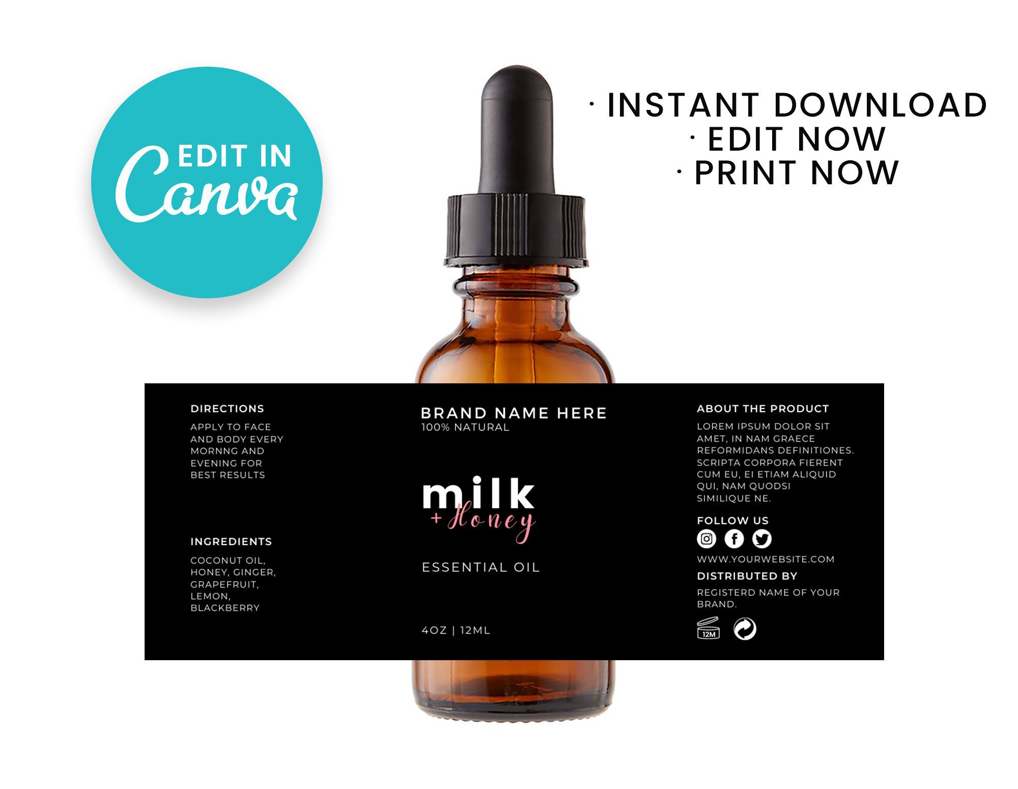 DIY Essential Oil Bottle Label Template for 1oz 2oz 4oz - Etsy