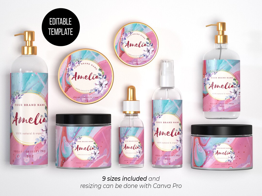 Rose Editable Skincare/cosmetic Label Collection - Shampoo Label, Body ...