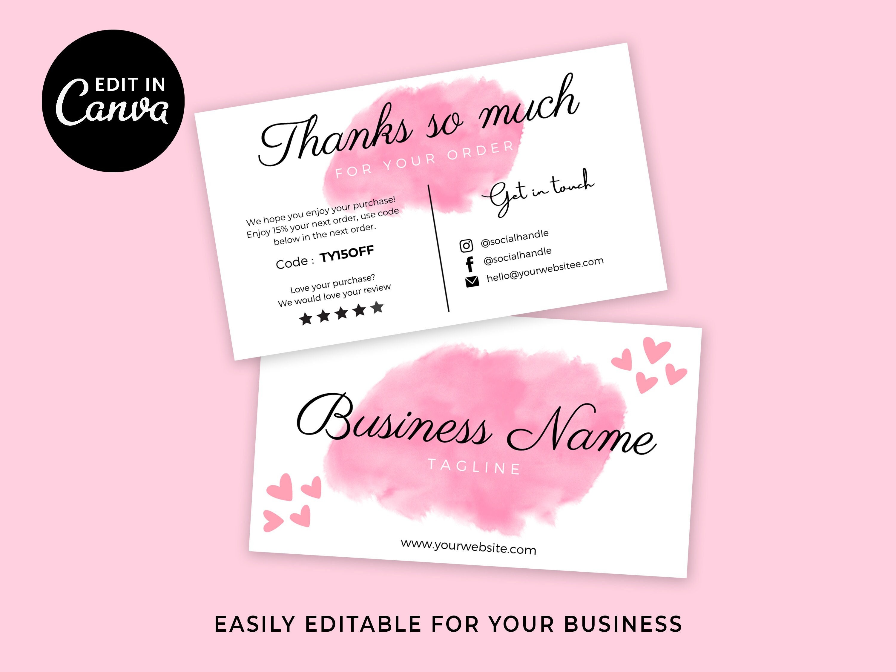 DIY Editable Thank You Card Template Fully Customizable in Canva - Etsy
