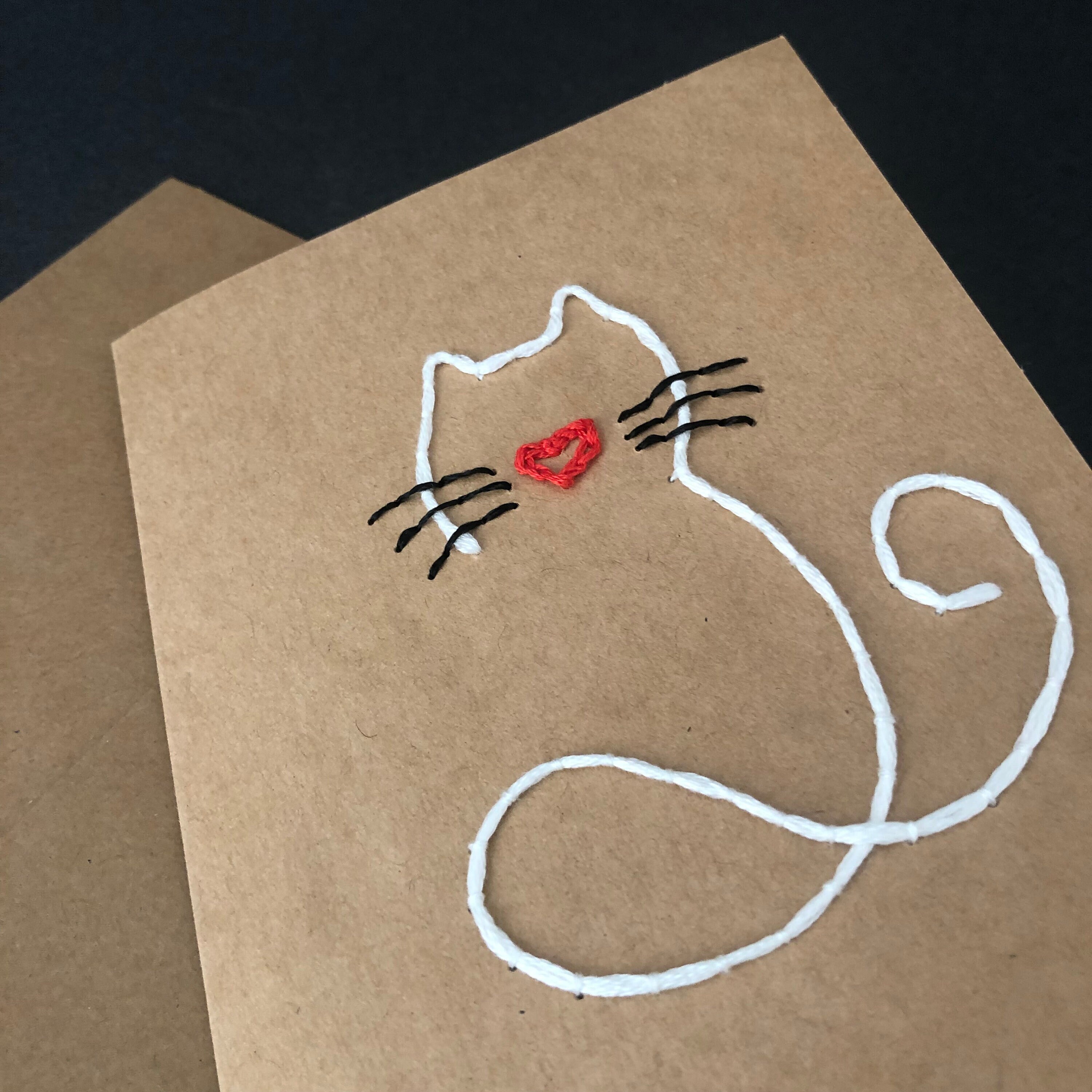 Hand Embroidery CAT Greeting Card With Envelope (A2) - Etsy