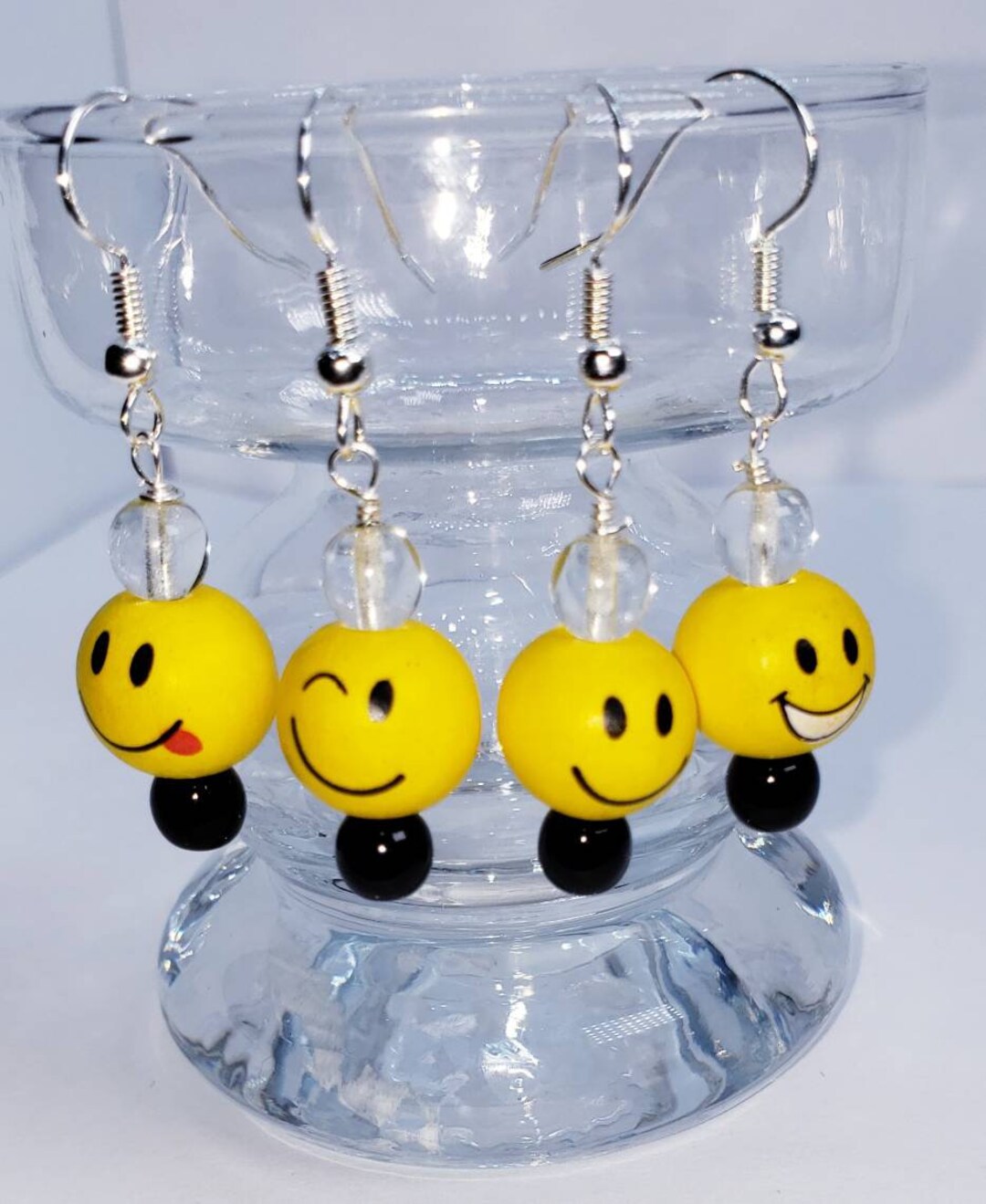 Smiley Face Dangle Earrings: Yellow Wood Bead Earrings - Etsy