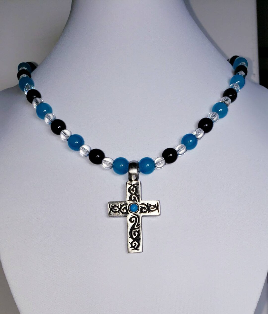 Santa Fe Turquoise Cross Necklace: Boho Glass Bead Jewelry - Etsy