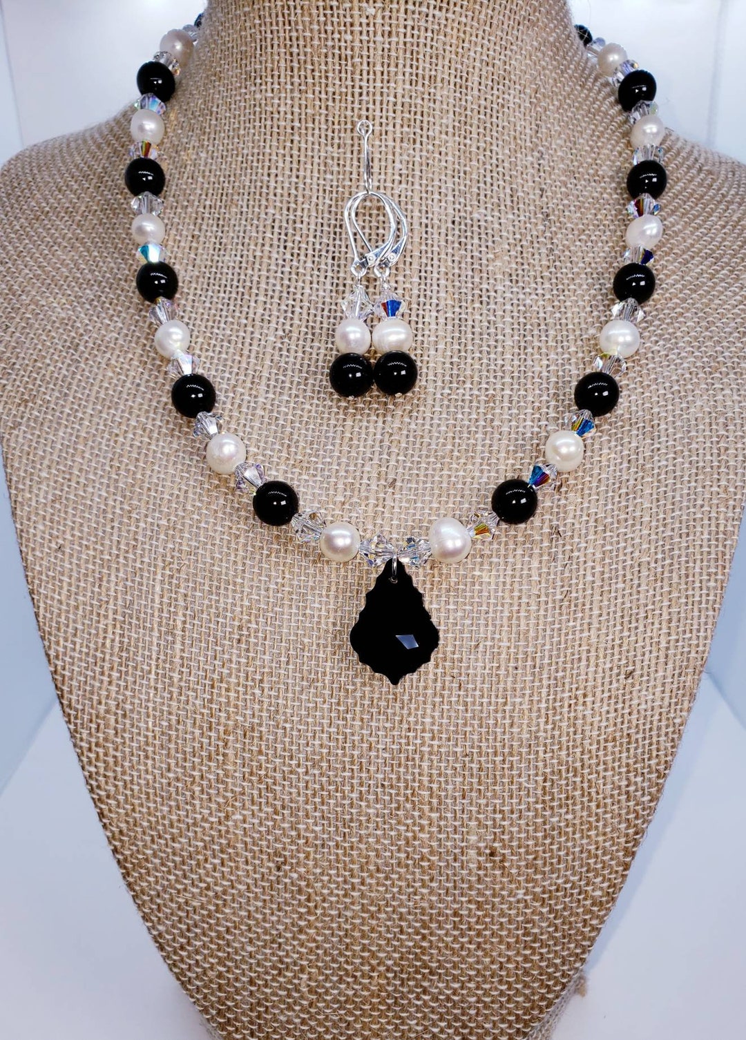 Swarovski Crystal & Pearl Necklace and Earring Set With Sterling Silver ...