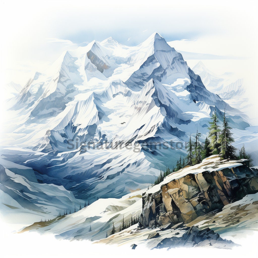 Snowy Mountain High Quality 14 Pngs Card Making, Mixed Media, Digital ...