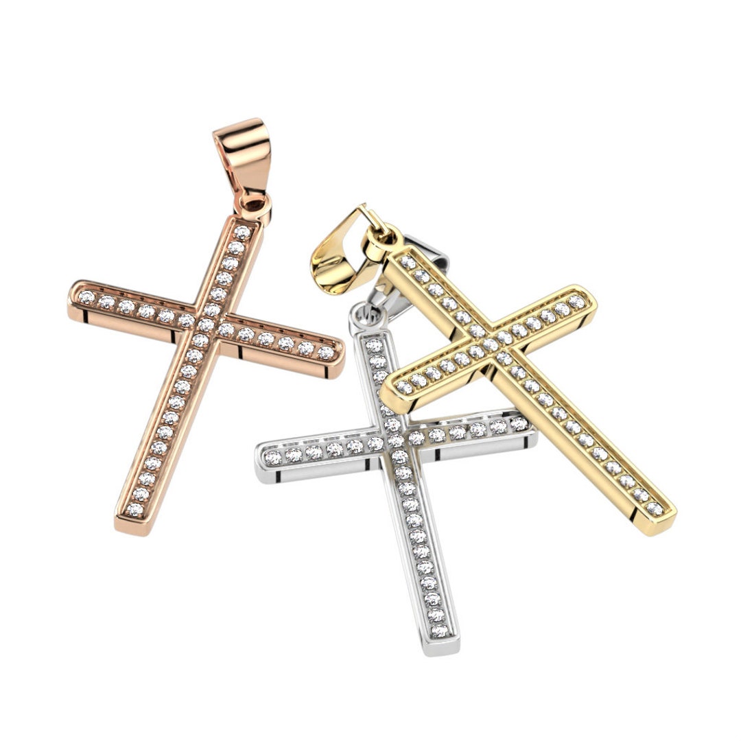 Crucifix With CZ Gems Cross 316L Stainless Steel Pendant UK - Etsy