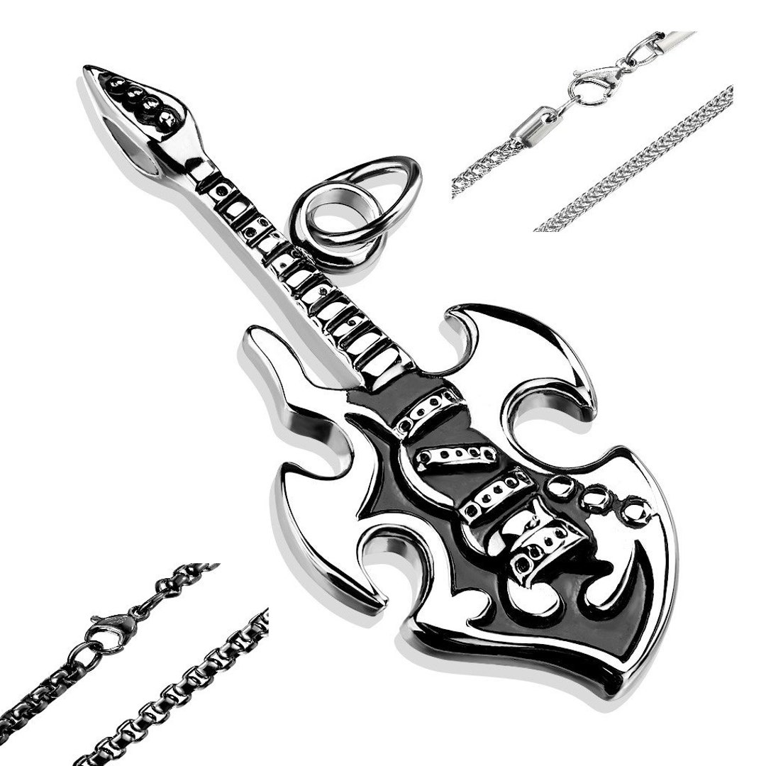 Black and Silver Rock Star Guitar Pendant With Choice of 19 - Etsy