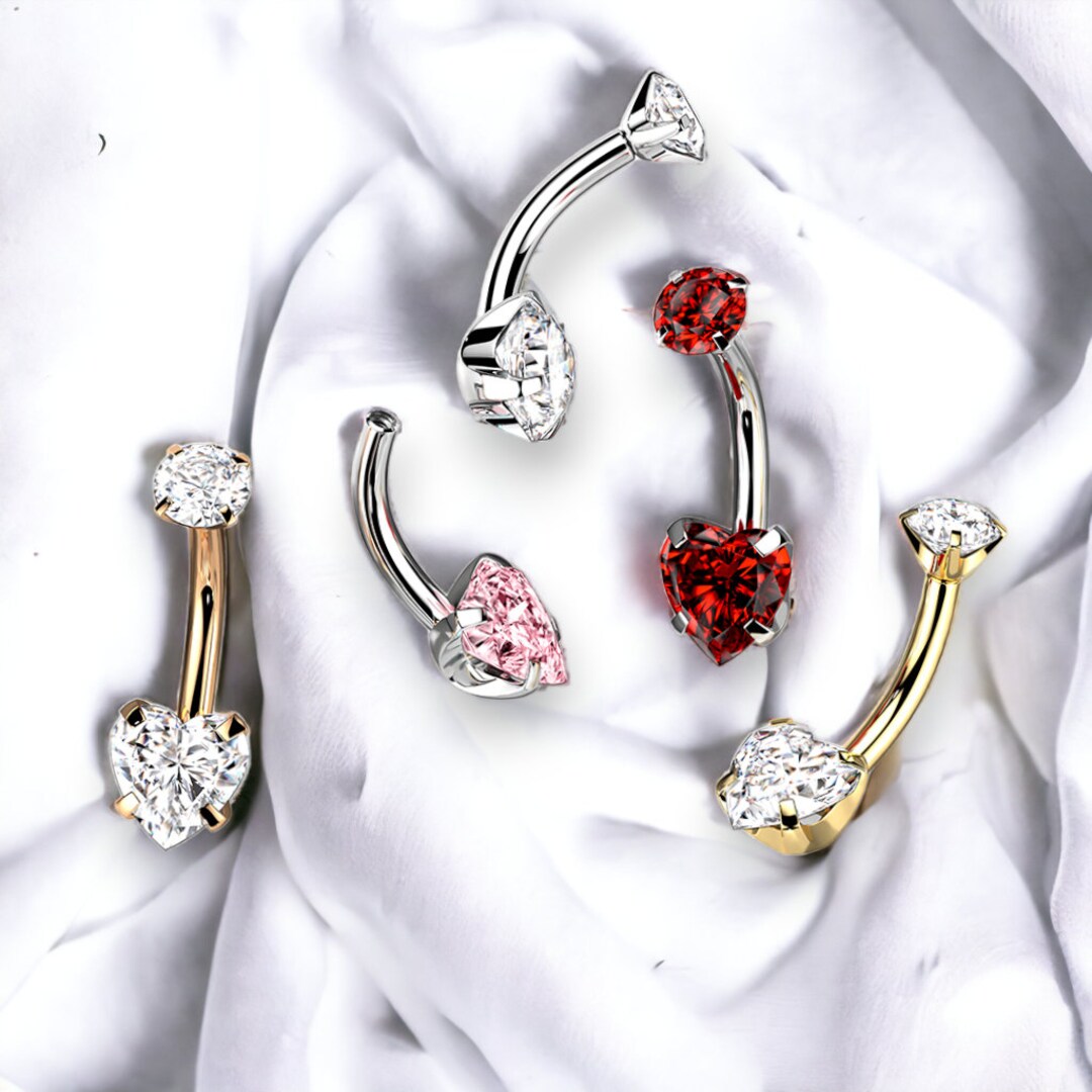 Implant Grade Titanium Belly Bar, Prong Set Heart Jewell, UK Seller ...