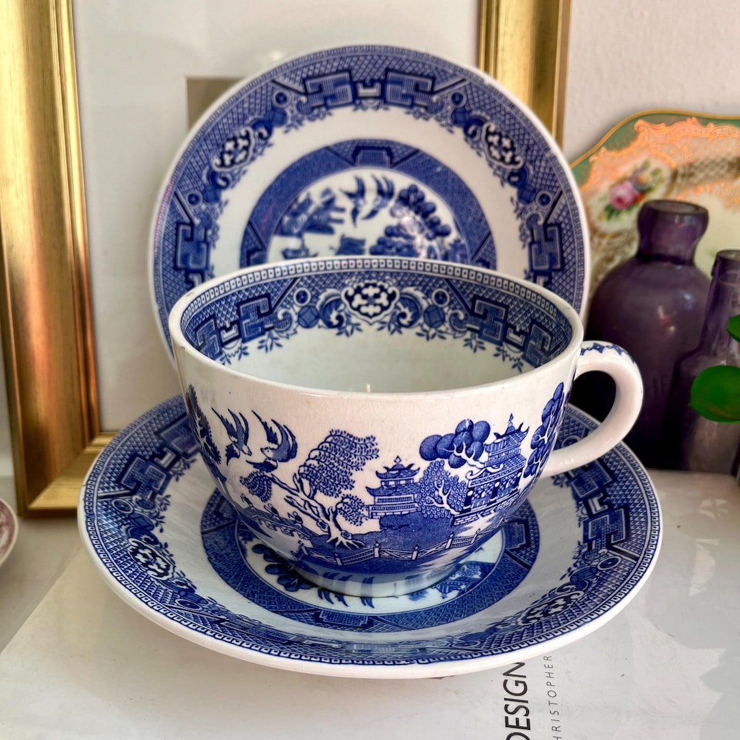 Vintage Ridgway England Willow Pattern Large Jumbo Cup & 2 Saucers - Etsy