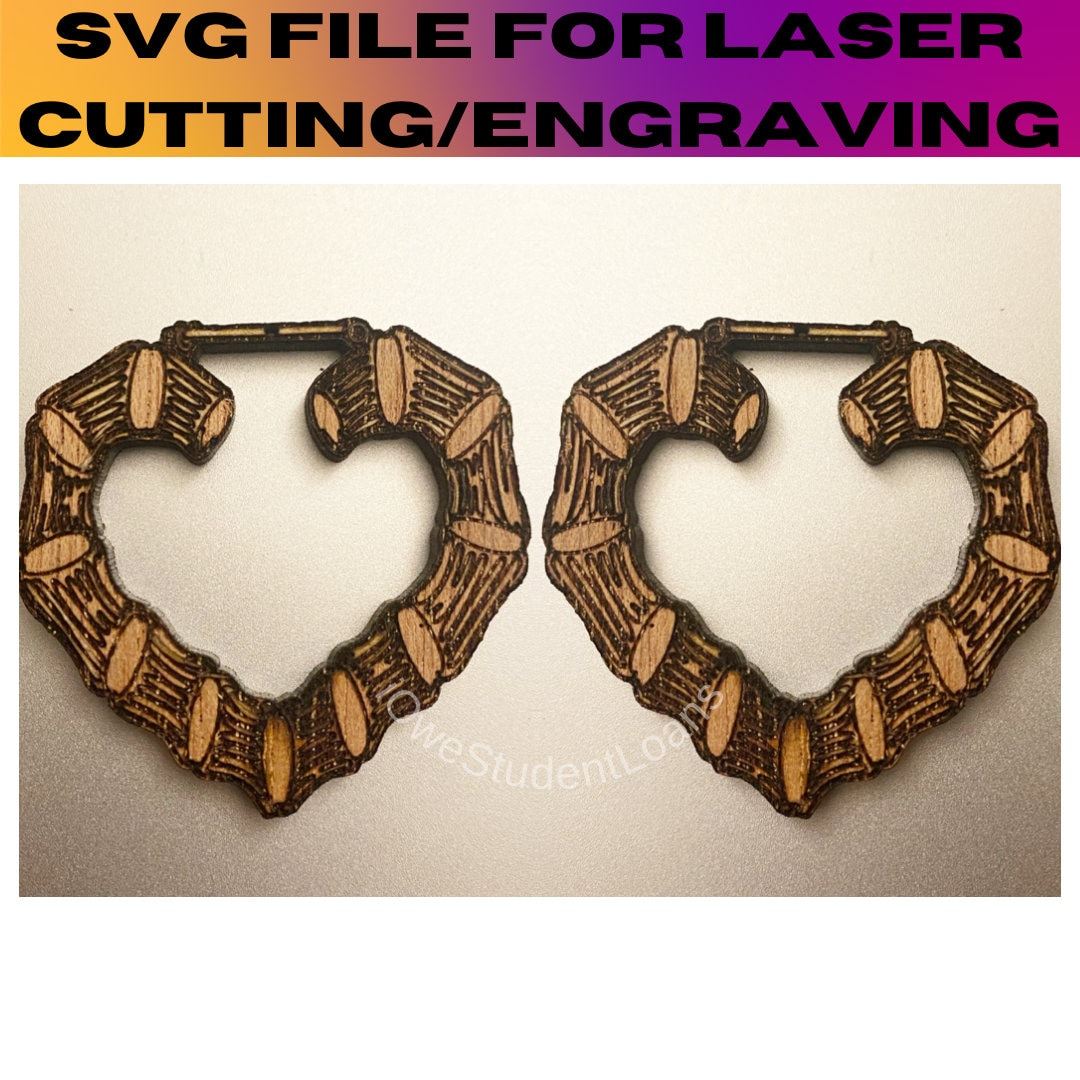Heart Bamboo Earrings Svg, Big Earrings, Earrings Template, Hoop SVG ...
