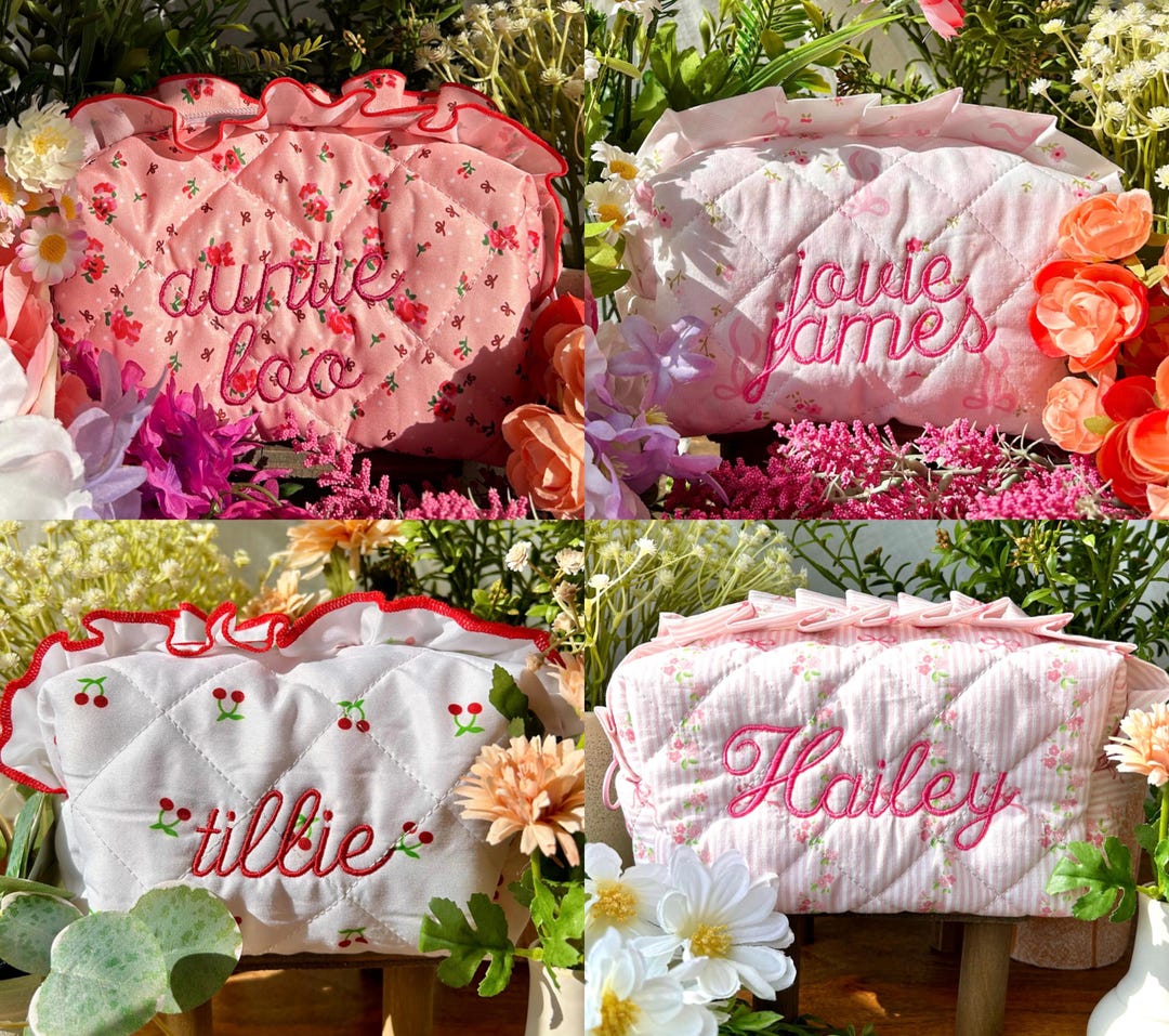 Embroidered Makeup Bag | Embroidered Quilted Makeup Bag | Embroidered ...
