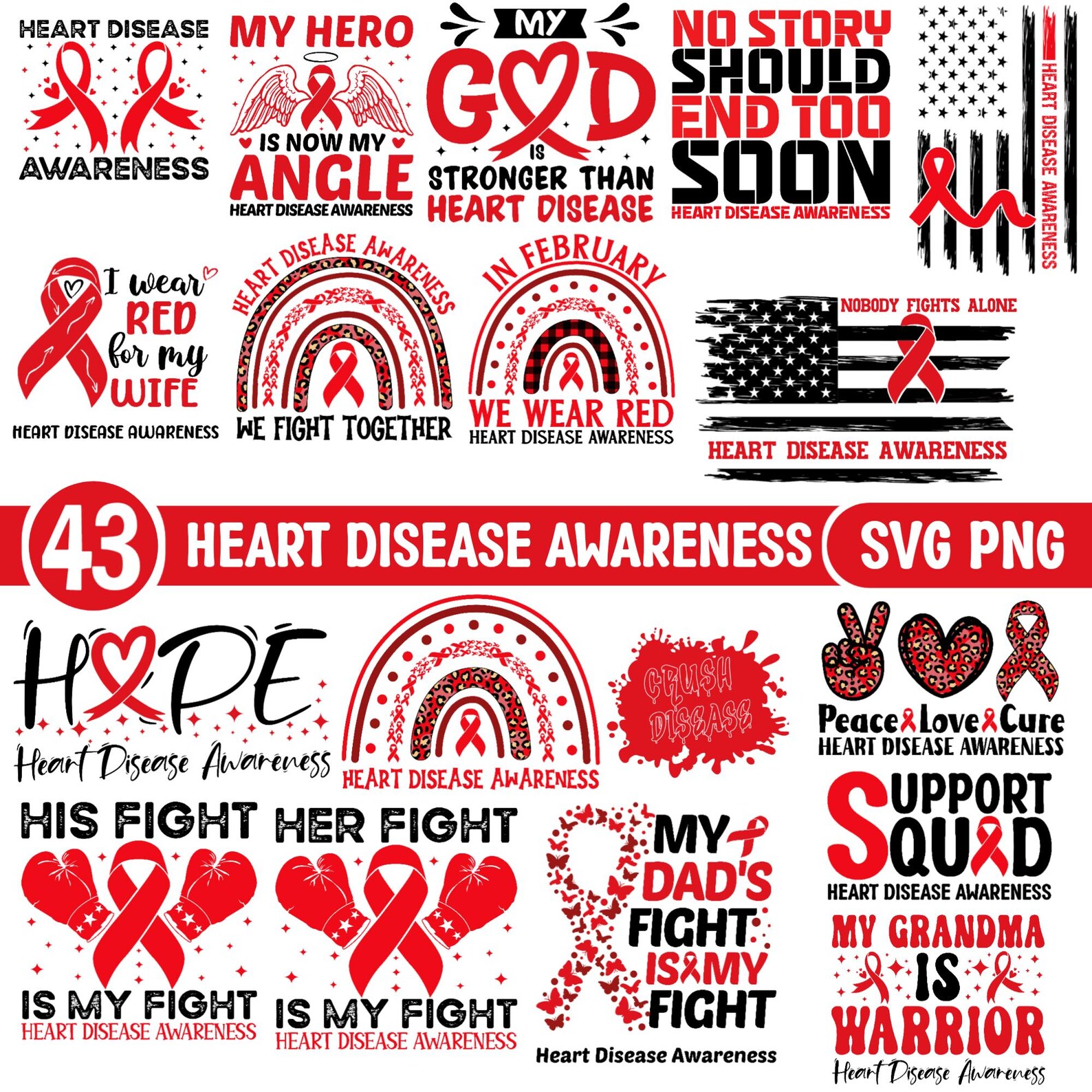 Heart Disease Awareness Svg Bundle, Digital Cut Files,heart Disease ...