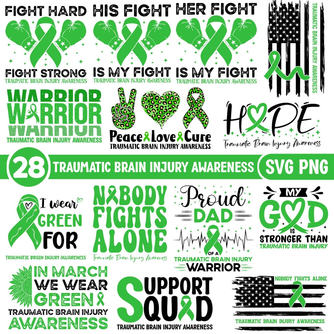 Traumatic Brain Injury Awareness SVG Bundle, Green Ribbon SVG, Files ...