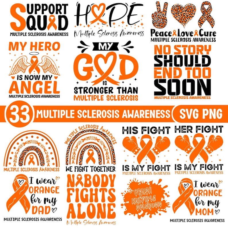 Multiple Sclerosis Awareness SVG Bundle, Orange Ribbon SVG, Files for ...