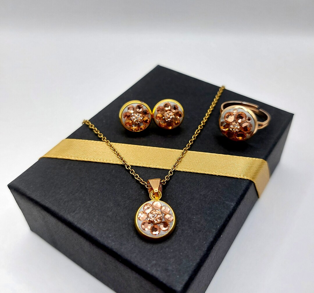 Handmade Gold-colored Jewelry Set for Her (necklace, Ring, Earrings ...