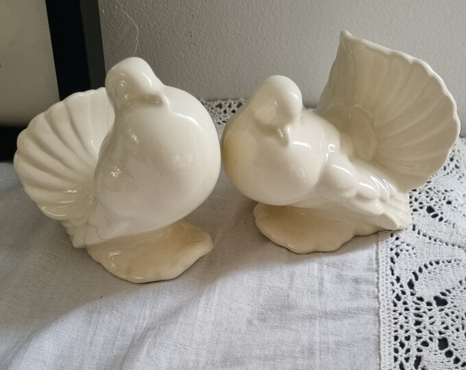 Set of Two Ceramic Cream Doves - Etsy