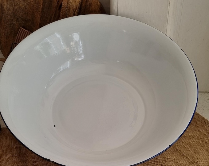 Extra Large Vintage White Enamelware Bowl - Etsy