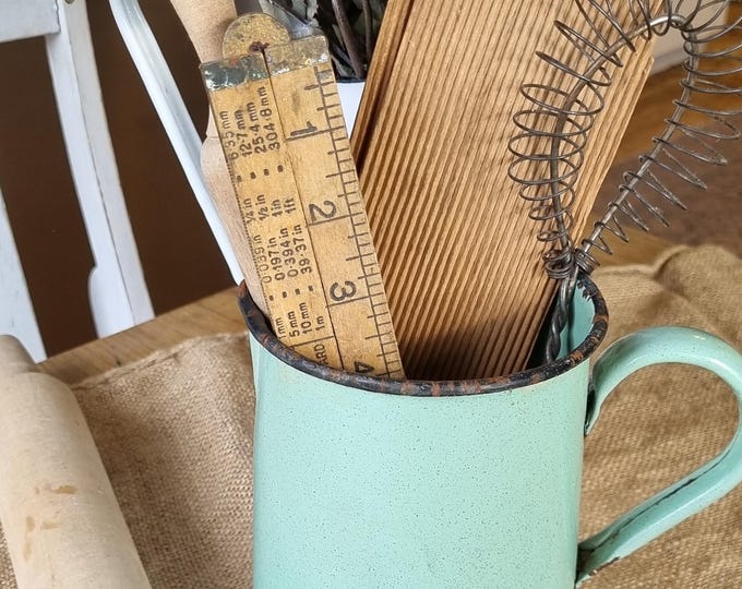 Vintage Green Enamelware Pitcher - Etsy